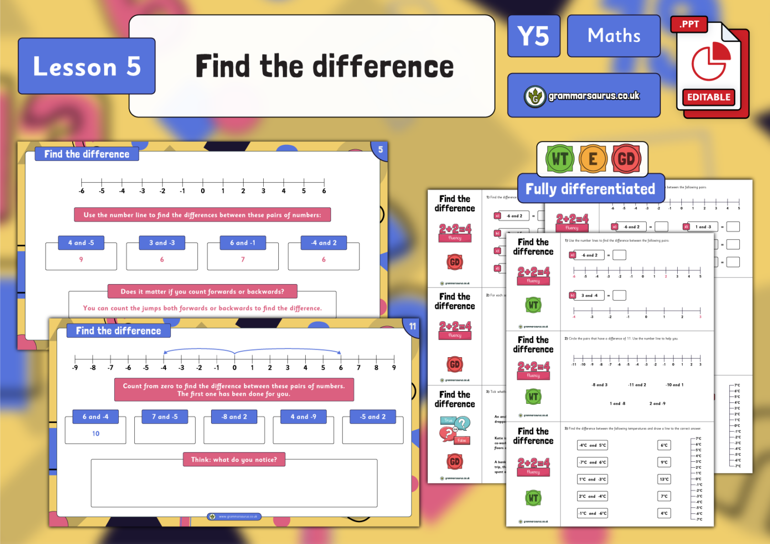 Year 5 Negative numbers - Find the difference - Lesson 5 - Grammarsaurus
