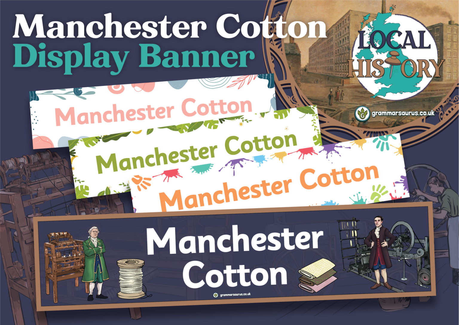 KS1 Local history - Manchester Cotton - Display Banner - Grammarsaurus