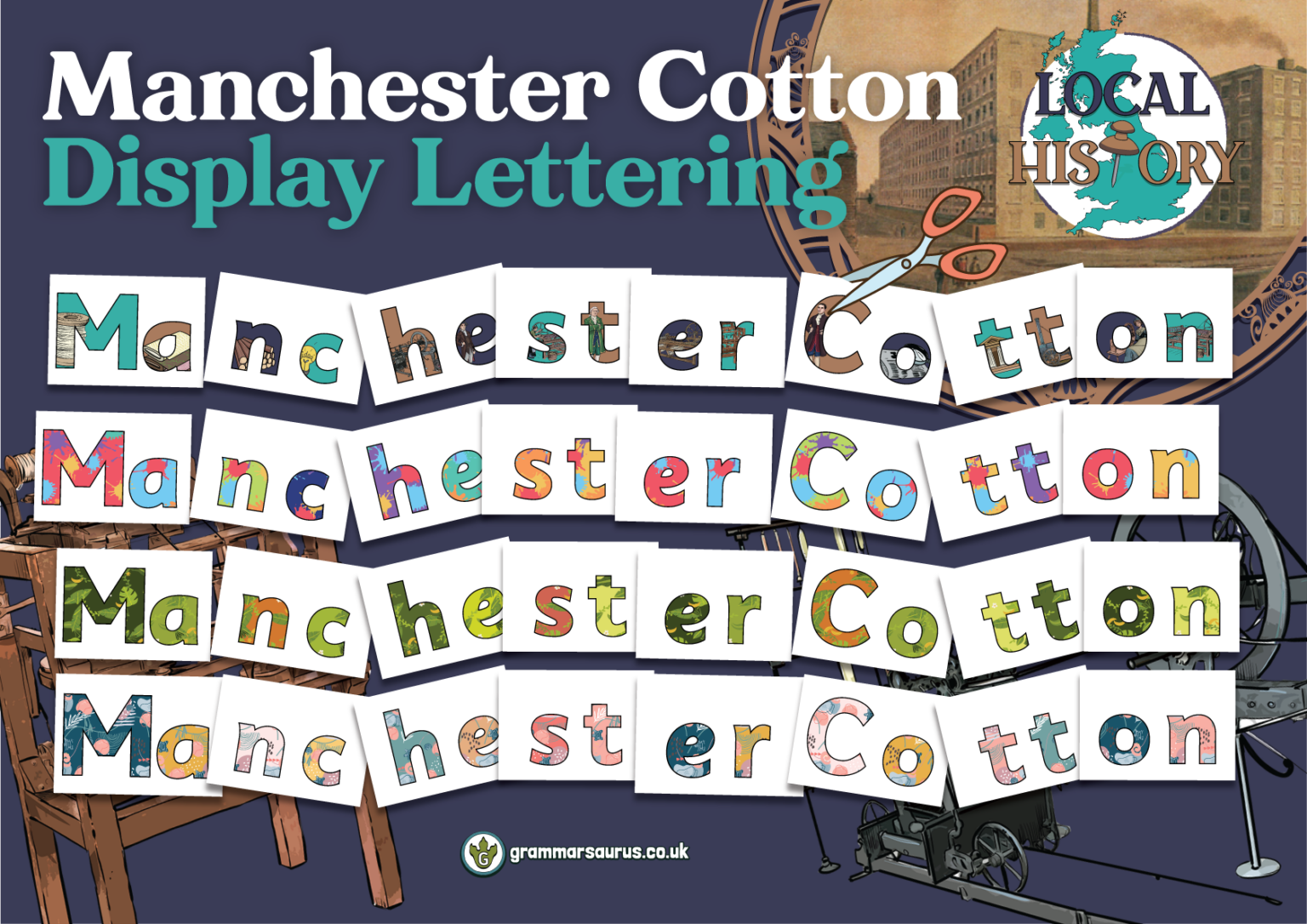 KS1 Local history - Manchester Cotton - Display Lettering - Grammarsaurus
