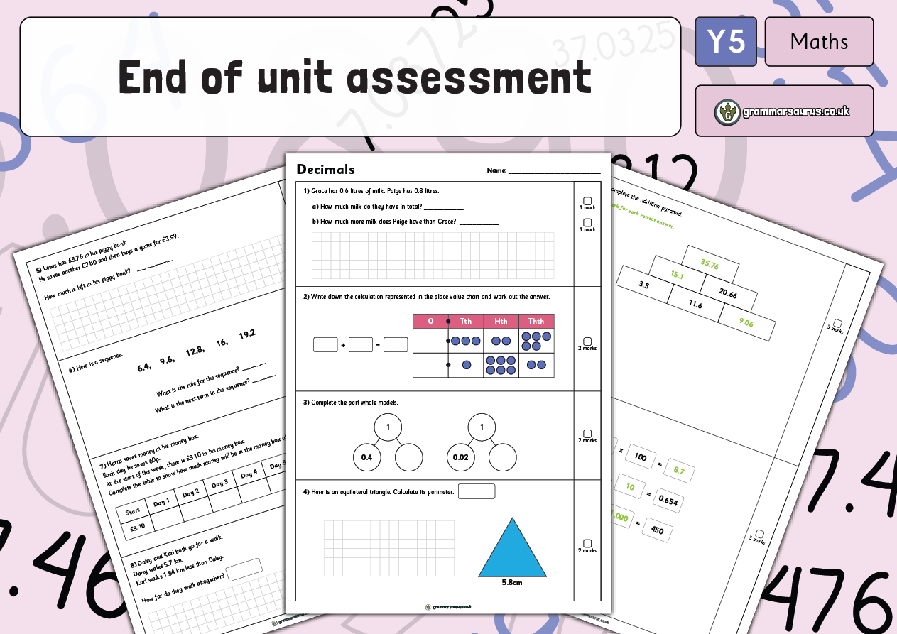 Year 5 Decimals (part 2) - End of unit assessment - Grammarsaurus