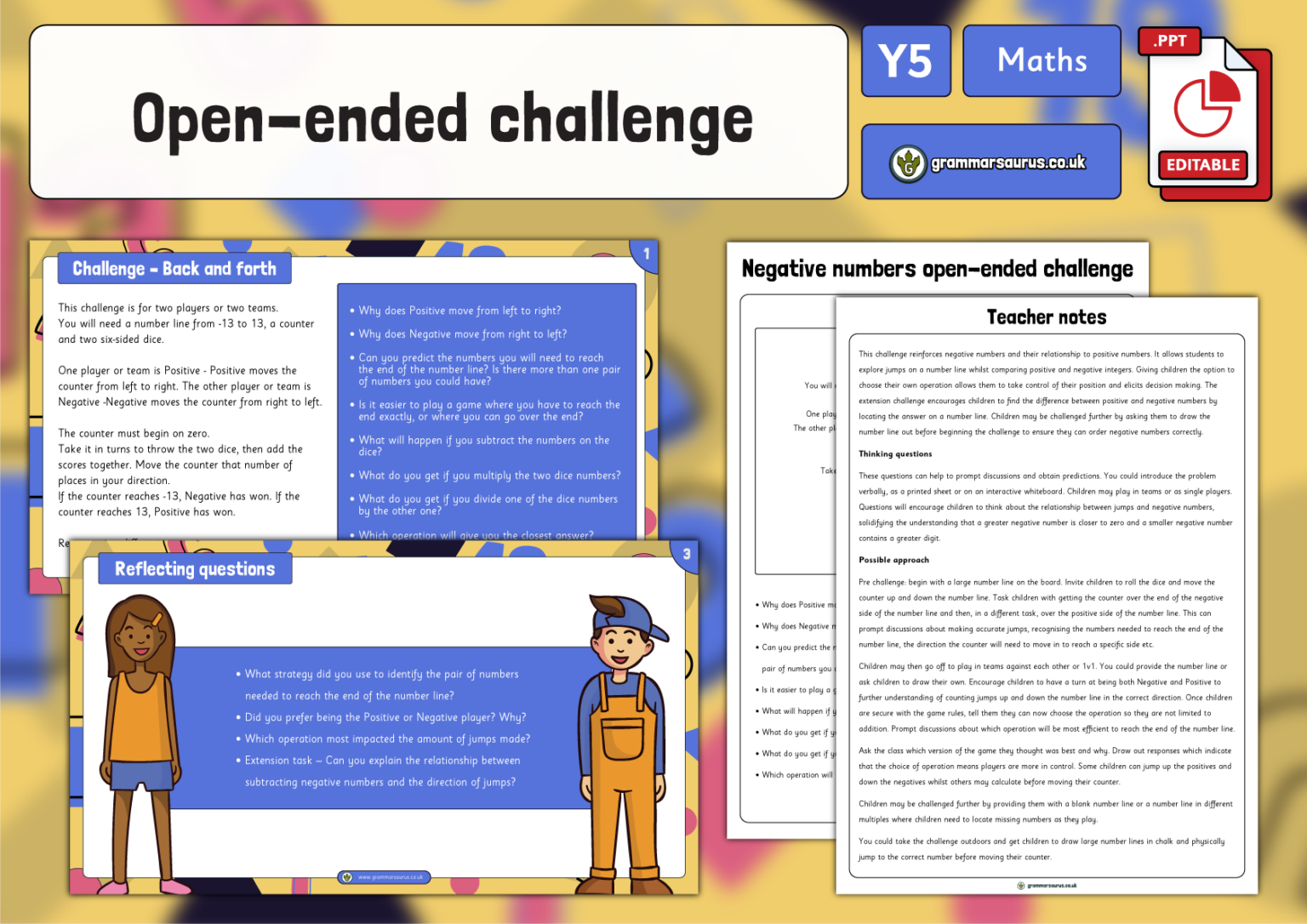 Year 5 Negative numbers - Open-Ended Challenge - Grammarsaurus