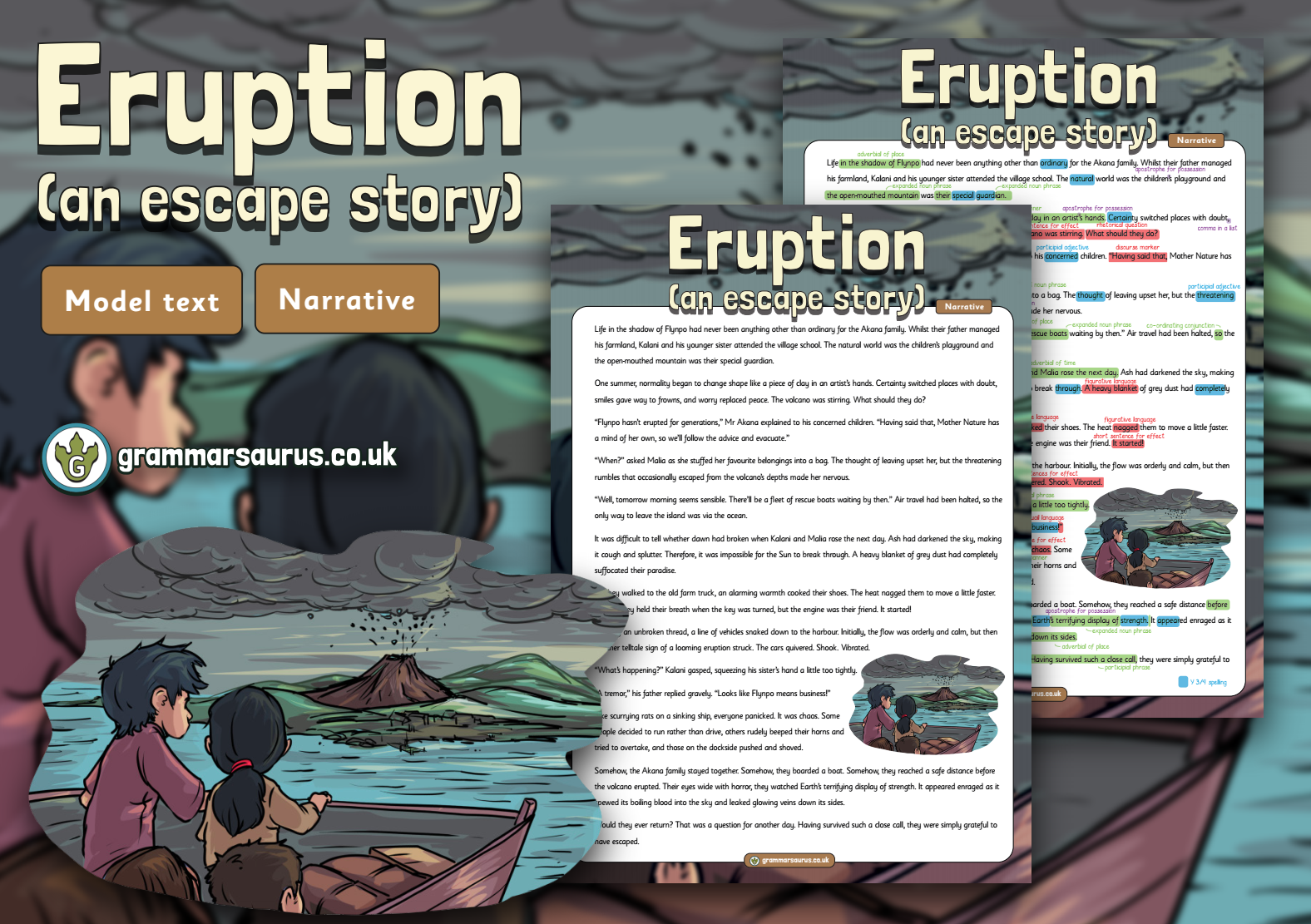Year 3 Model Text - Narrative – Eruption (an escape story) - Grammarsaurus