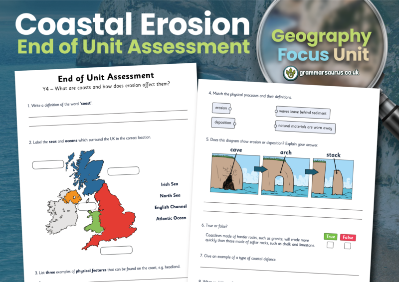 Year 4 Geography - Coastal Erosion - End of Unit Assessment - Grammarsaurus