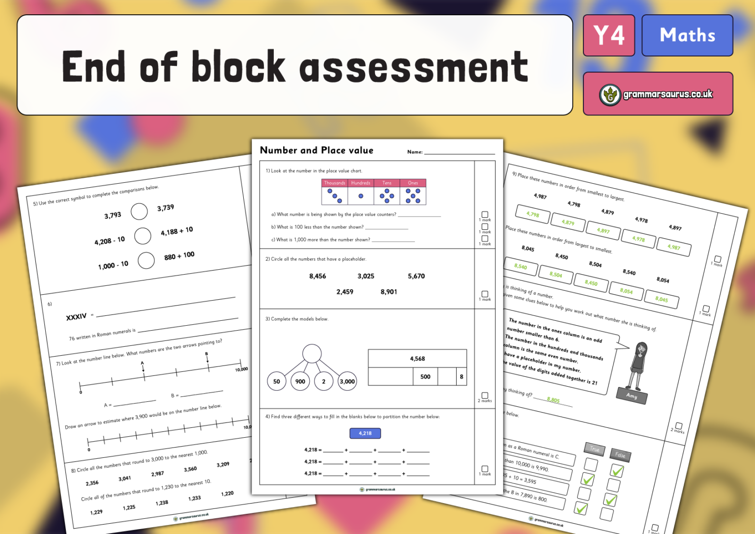 Year 4 Maths – Place Value - End of block assessment - Grammarsaurus