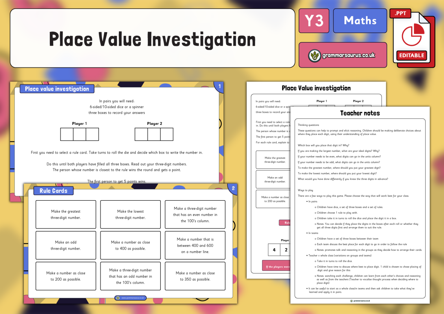 Year 3 Maths - Place Value - Investigation - Grammarsaurus
