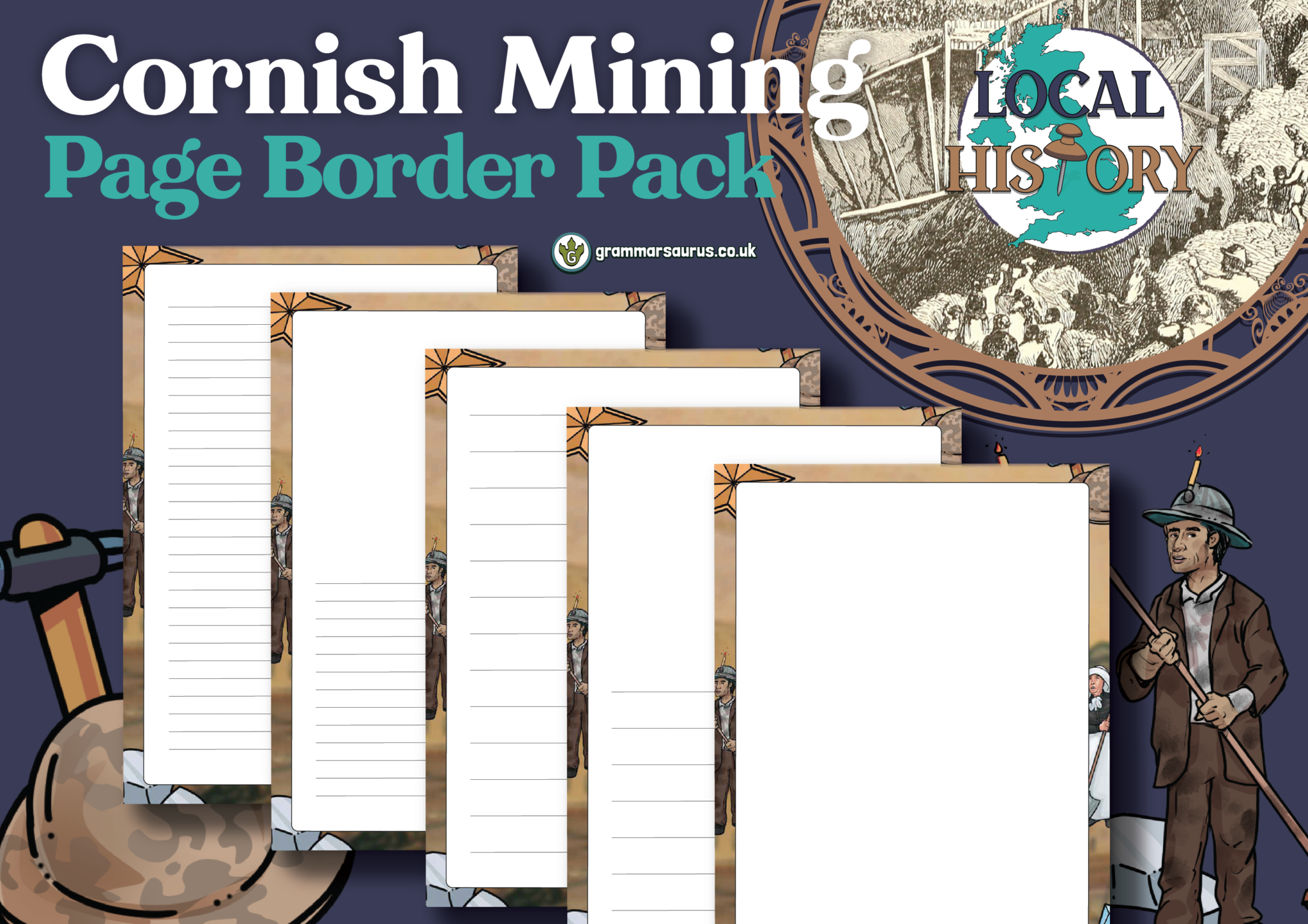 KS1 Local history - Cornish Mining - Page Boarder Pack - Grammarsaurus