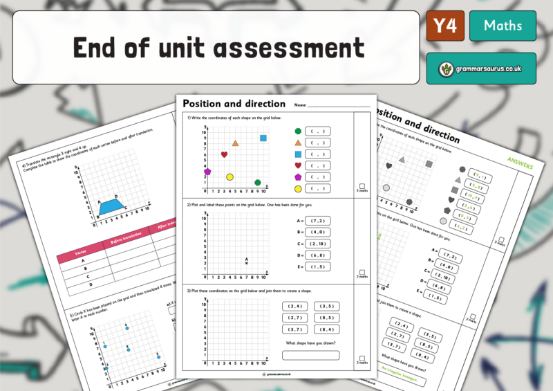 Year 4 Position & Direction - End of Unit Assessment - Grammarsaurus