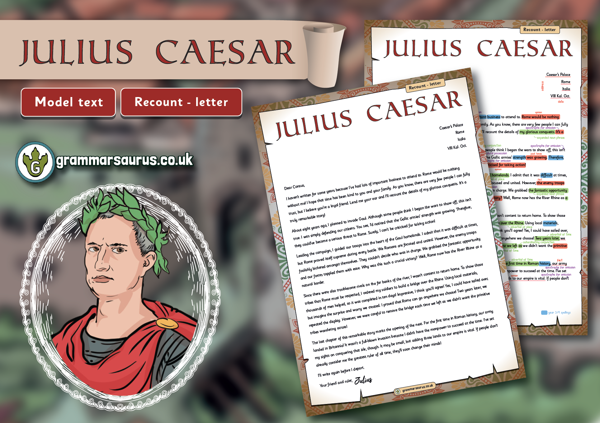 Year 3 Model Text – Recount – Letter – Julius Caesar - Grammarsaurus