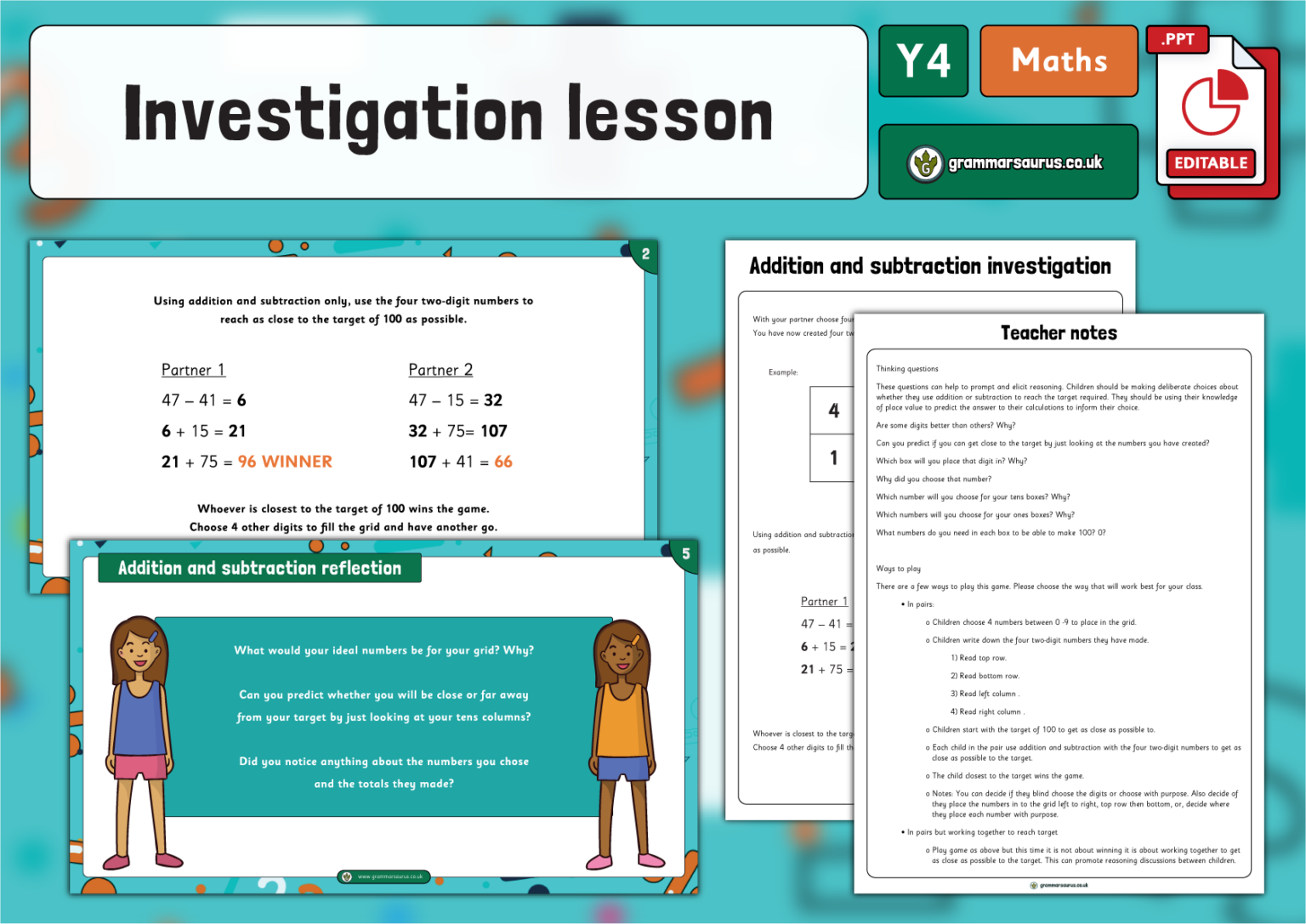 Year 4 Maths - Addition and Subtraction - Investigation Lesson ...
