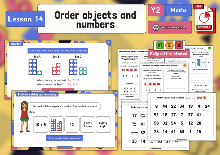 Year 2 Place Value - Order objects and numbers - Lesson 14 - Grammarsaurus
