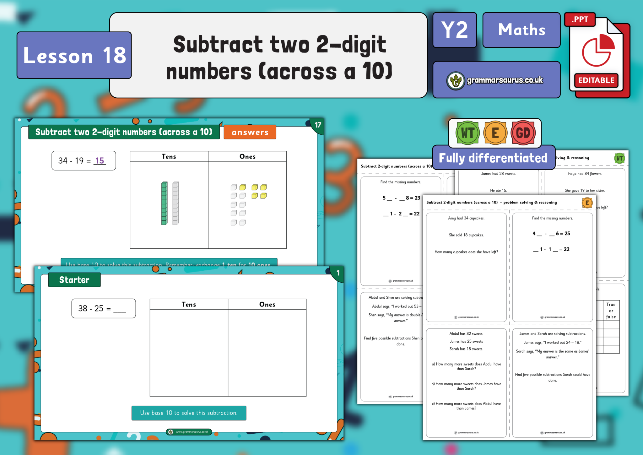 Year 2 Addition And Subtraction Subtract Two 2 Digit Numbers Across A 10 Lesson 18