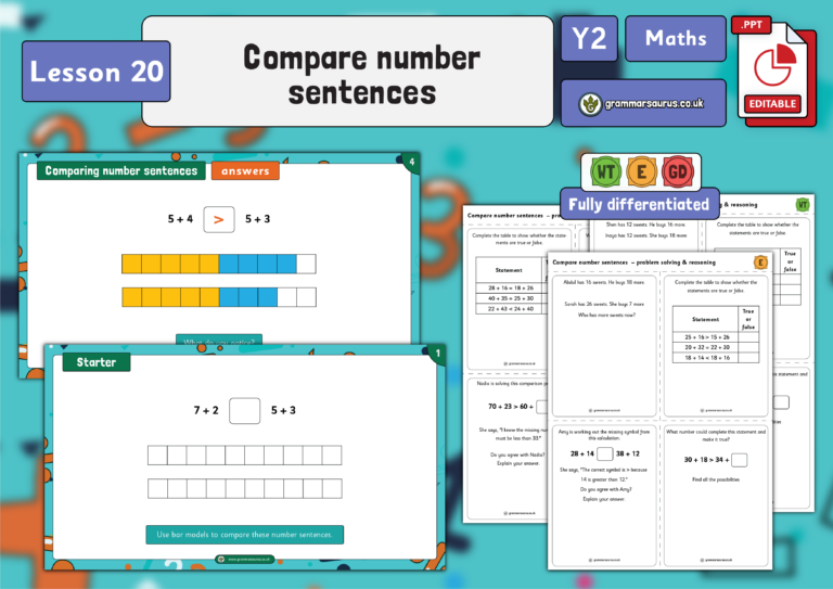 Year 2 Addition and Subtraction - Compare number sentences - Lesson 20 ...
