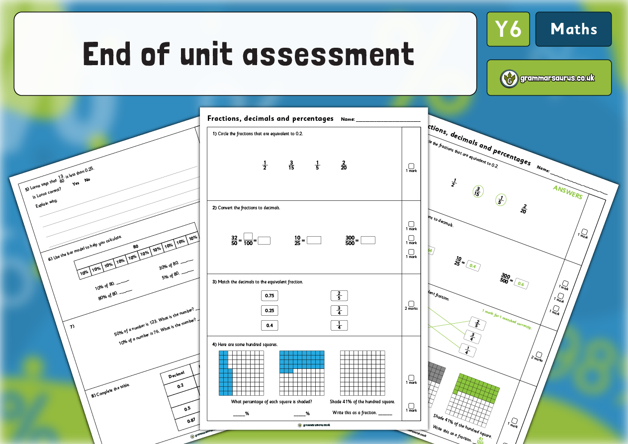 Year 6 Fractions, Decimals and Percentages – End of unit assessment ...