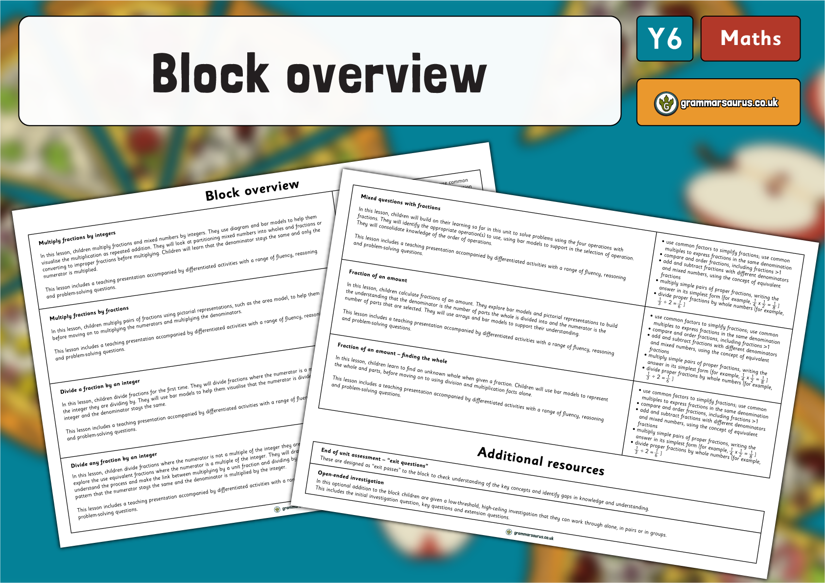 Year 6 Fractions B– Block Overview - Grammarsaurus