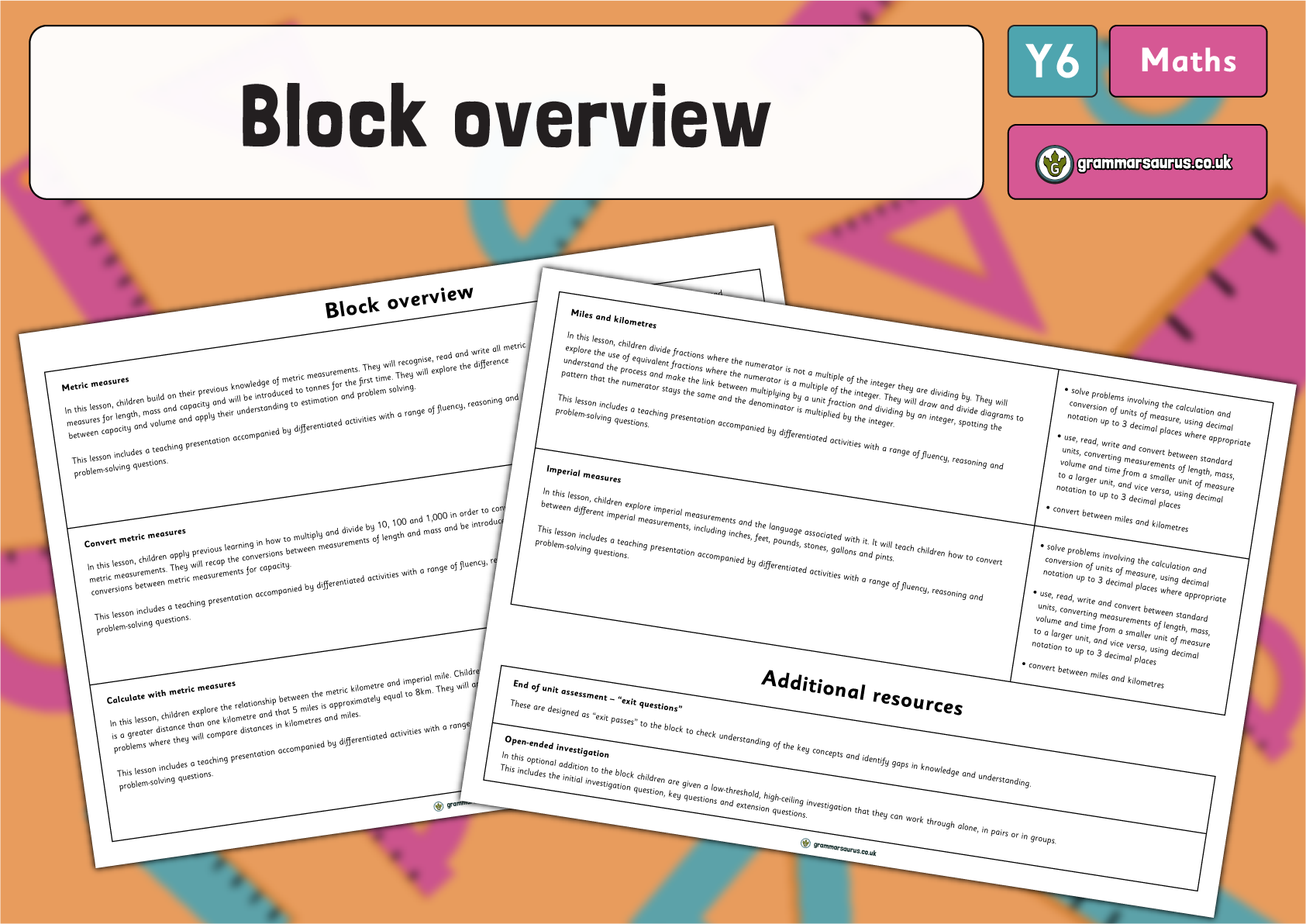 Year 6 Converting Units - Block Overview - Grammarsaurus
