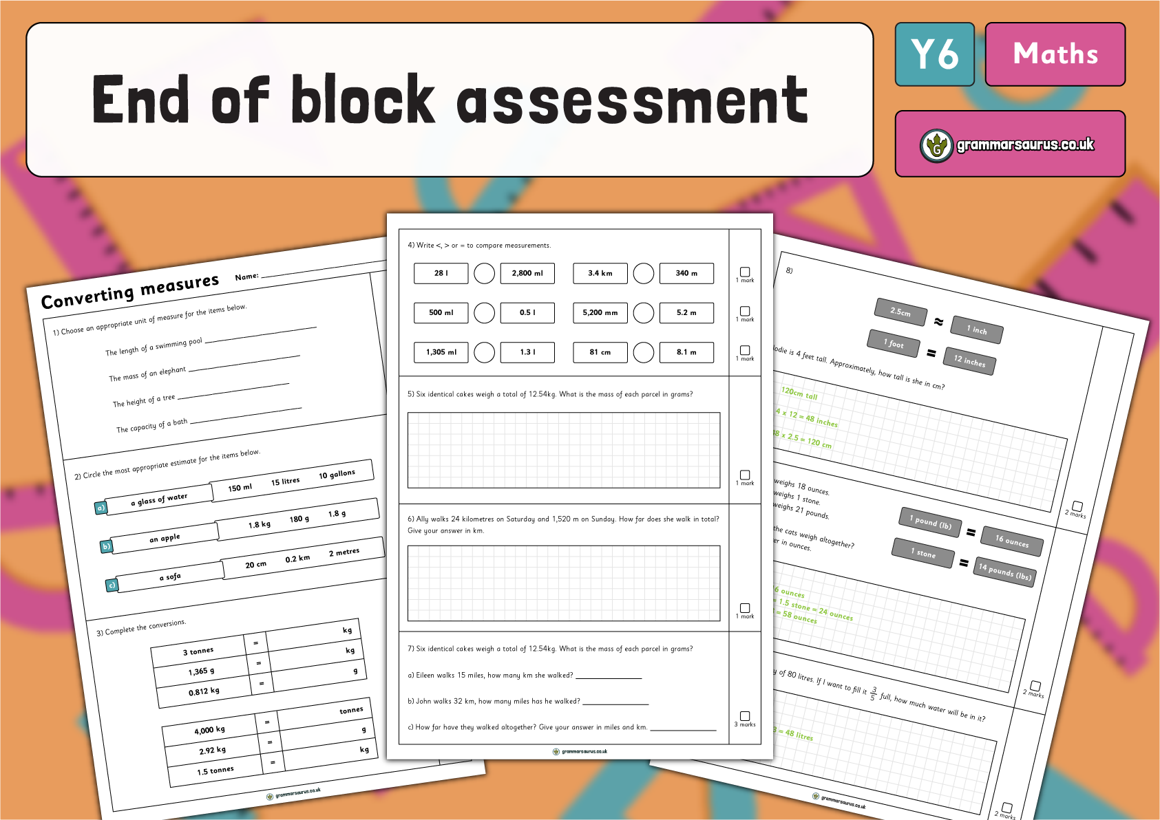 Year 6 Converting Units - End of block assessment - Grammarsaurus