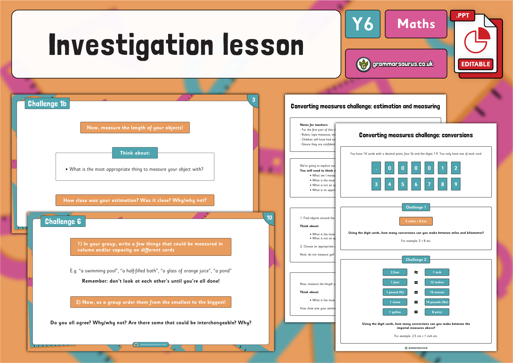 Year 6 Converting Units - Investigation lesson - Grammarsaurus
