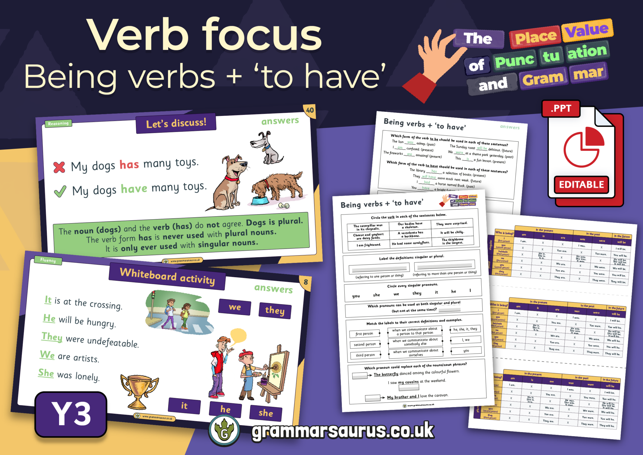 Year 3 The Place Value of Punctuation and Grammar – Verb Focus – Being ...