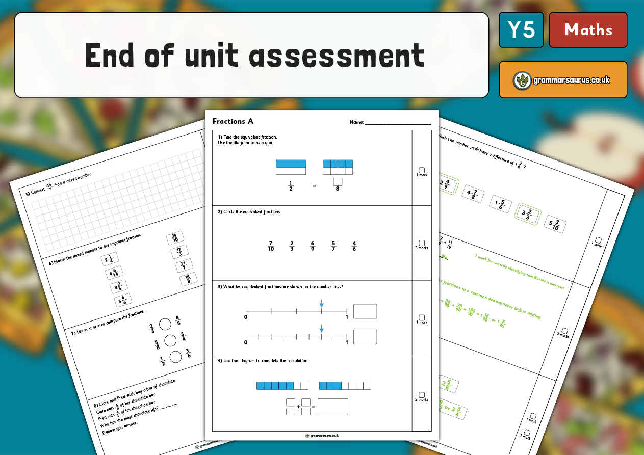 Year 5 Fractions - End of unit assessment - Grammarsaurus