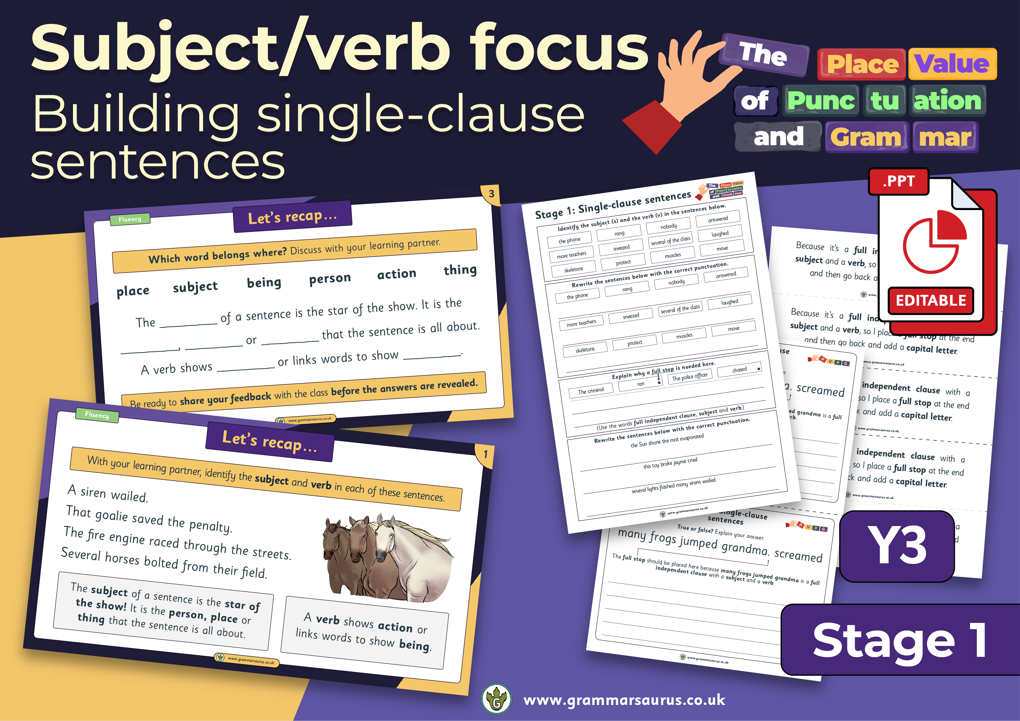 Year 3 The Place Value of Punctuation and Grammar - Subject/ Verb focus ...