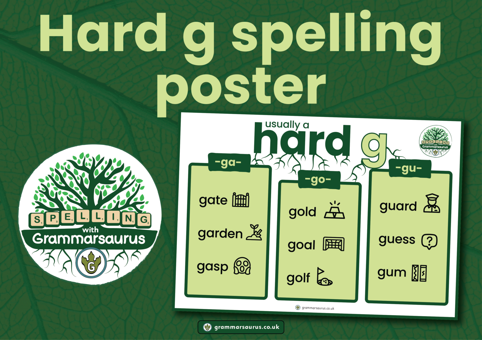 Hard g spelling poster - Grammarsaurus