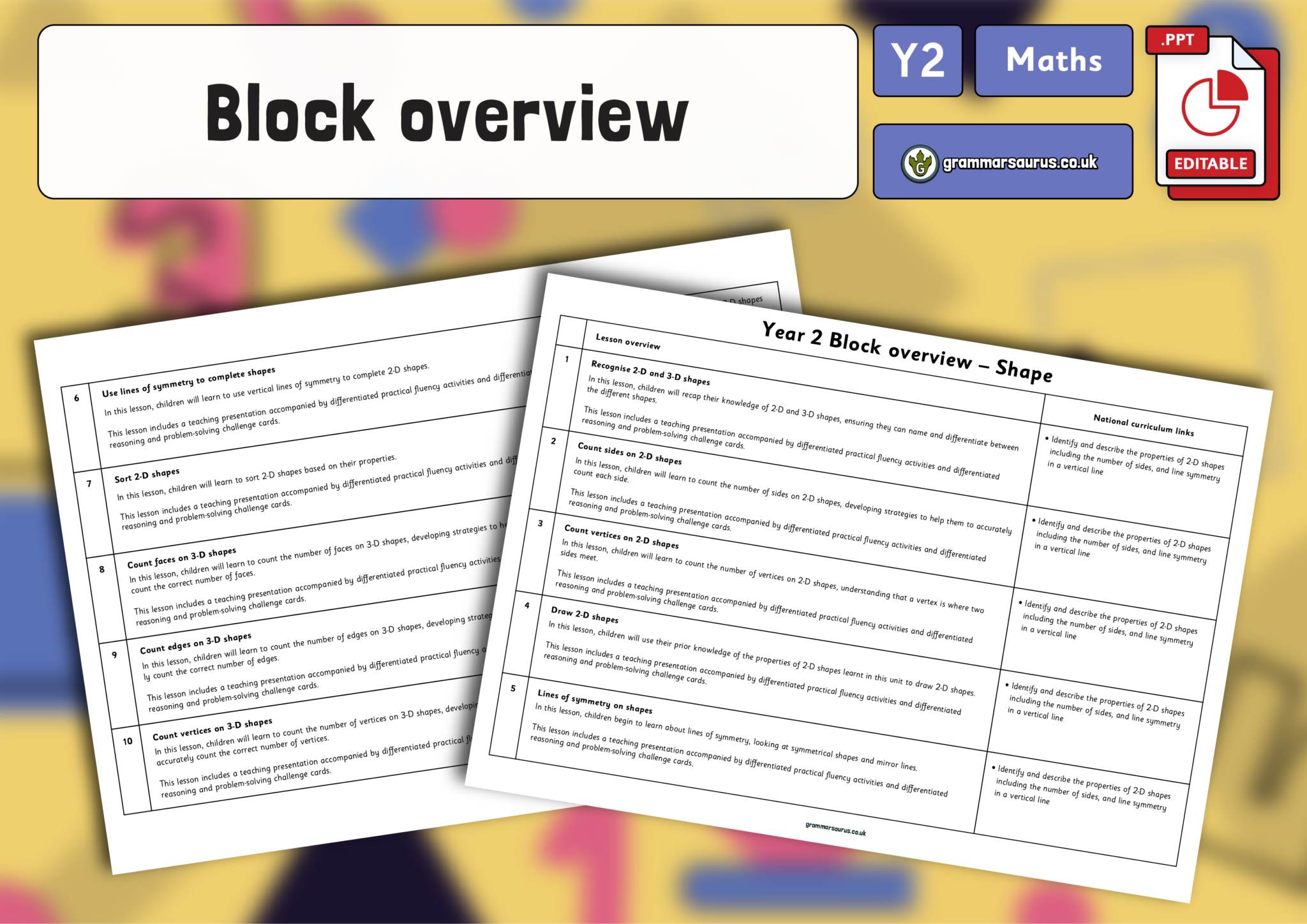 Year 2 Shape - Block overview - Grammarsaurus