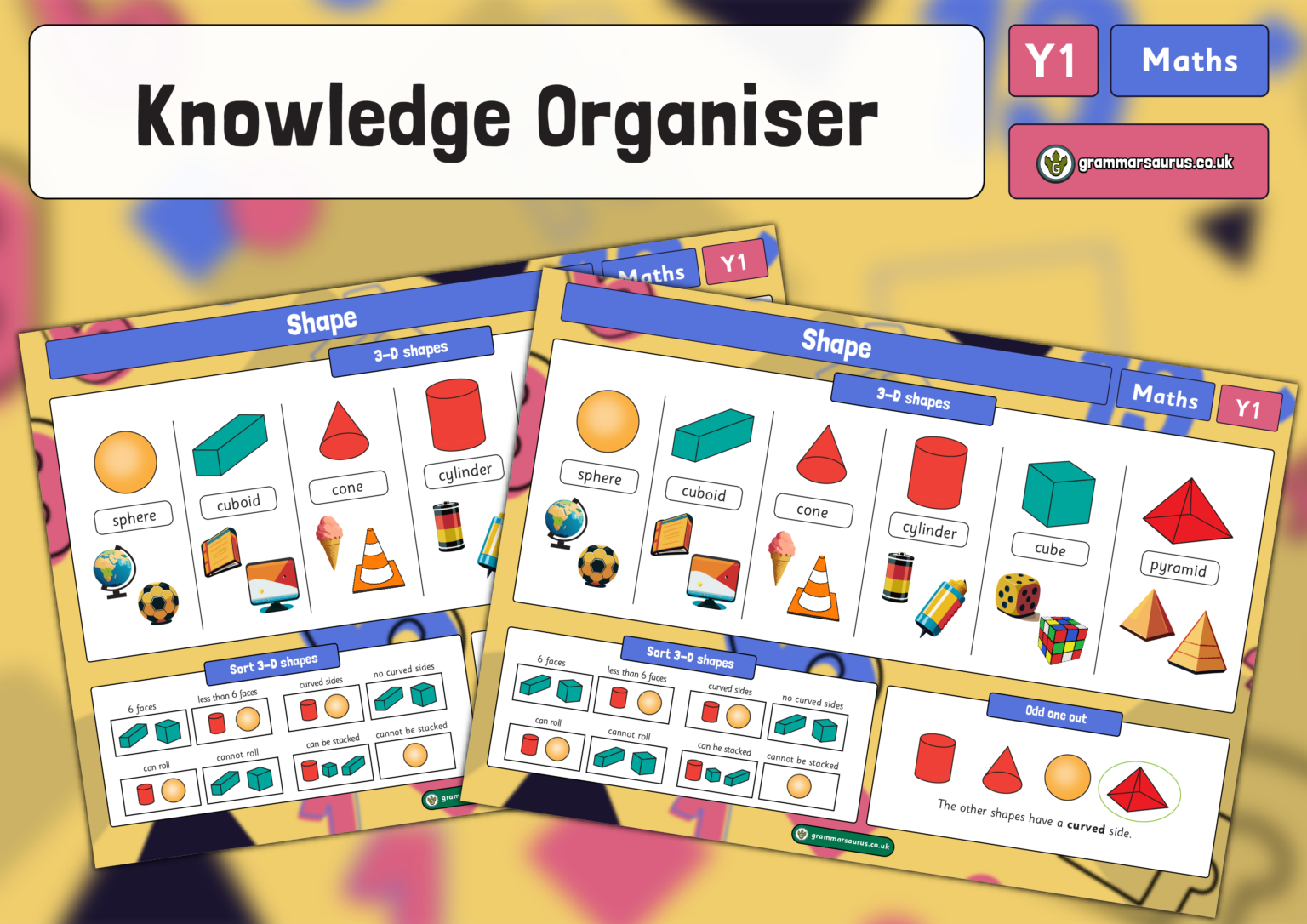 Year 1 2-D and 3-D Shapes - Knowledge Organiser - Grammarsaurus