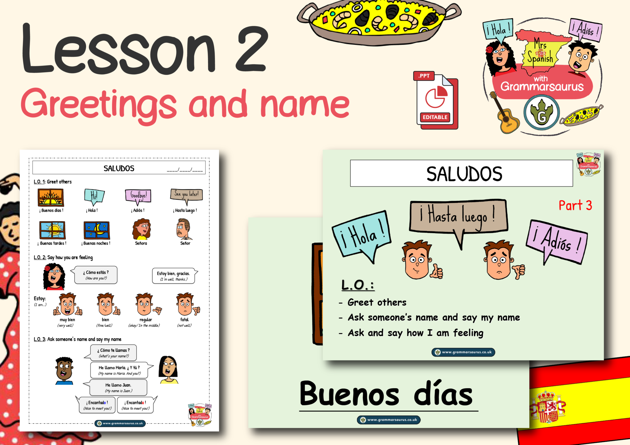 Year 3 Spanish - Greetings and name - Lesson 2 - Grammarsaurus