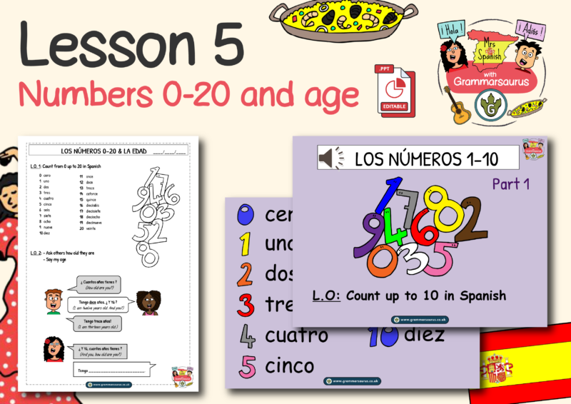 Year 3 Spanish - Number 0-20 and age - Lesson 5 - Grammarsaurus