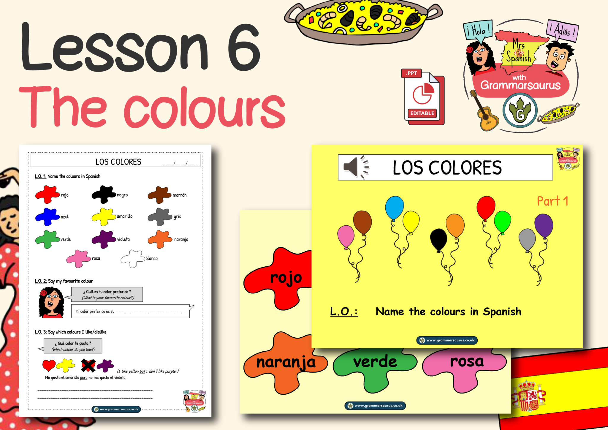 Year 3 Spanish - The Colours - Lesson 6 - Grammarsaurus
