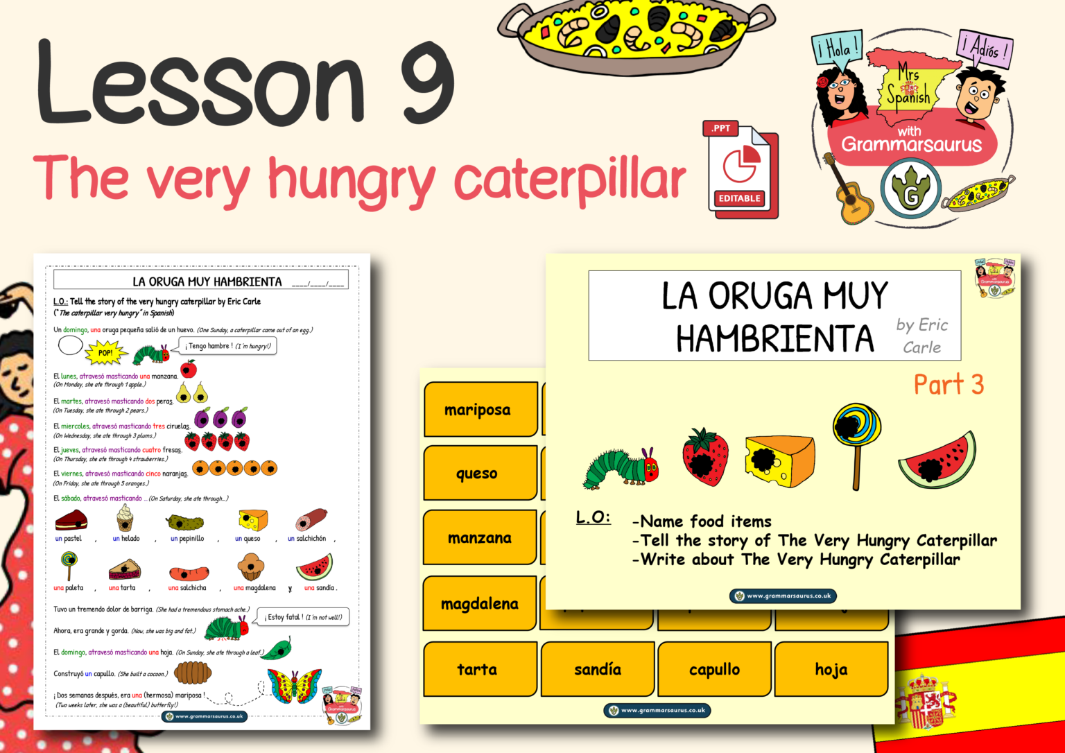Year 3 Spanish - The very hungry caterpillar - Lesson 9 - Grammarsaurus