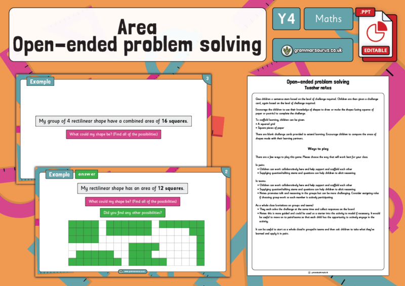 Year 4 - Area - Open-ended problem solving - Grammarsaurus
