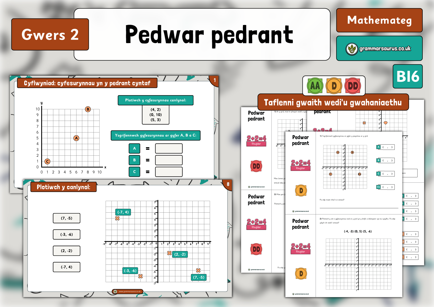 Blwyddyn 6 - Safle a Chyfeiriad - Pedwar Pedrant - Gwers 2 - Grammarsaurus