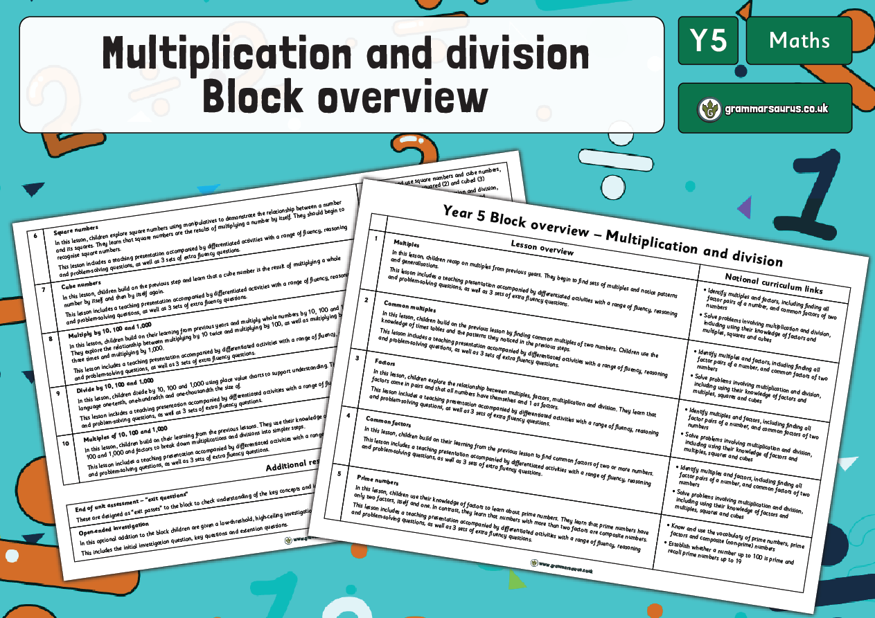 Year 5 Multiplication and Division - Block overview - Grammarsaurus