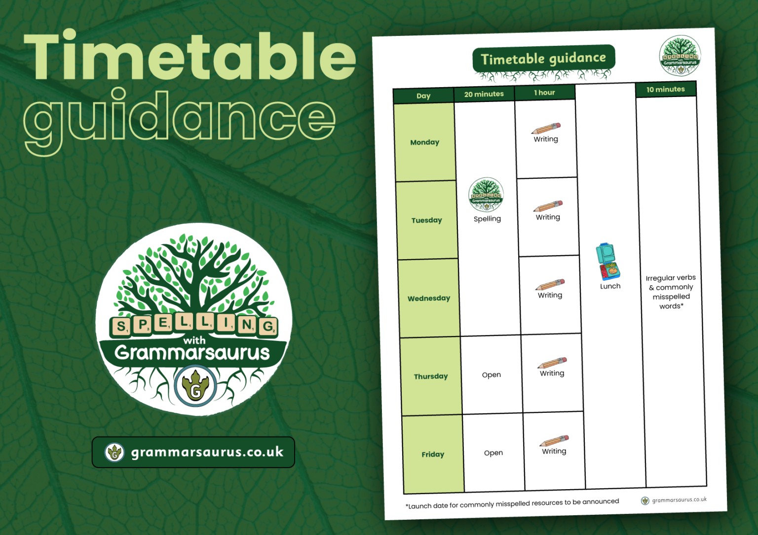 Spelling with Grammarsaurus - Timetable Guidance - Grammarsaurus