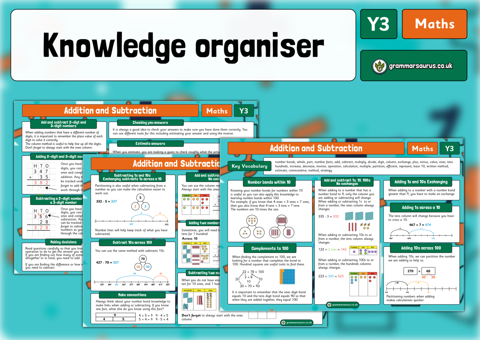 Year 3 Addition and Subtraction - Knowledge Organiser - Grammarsaurus