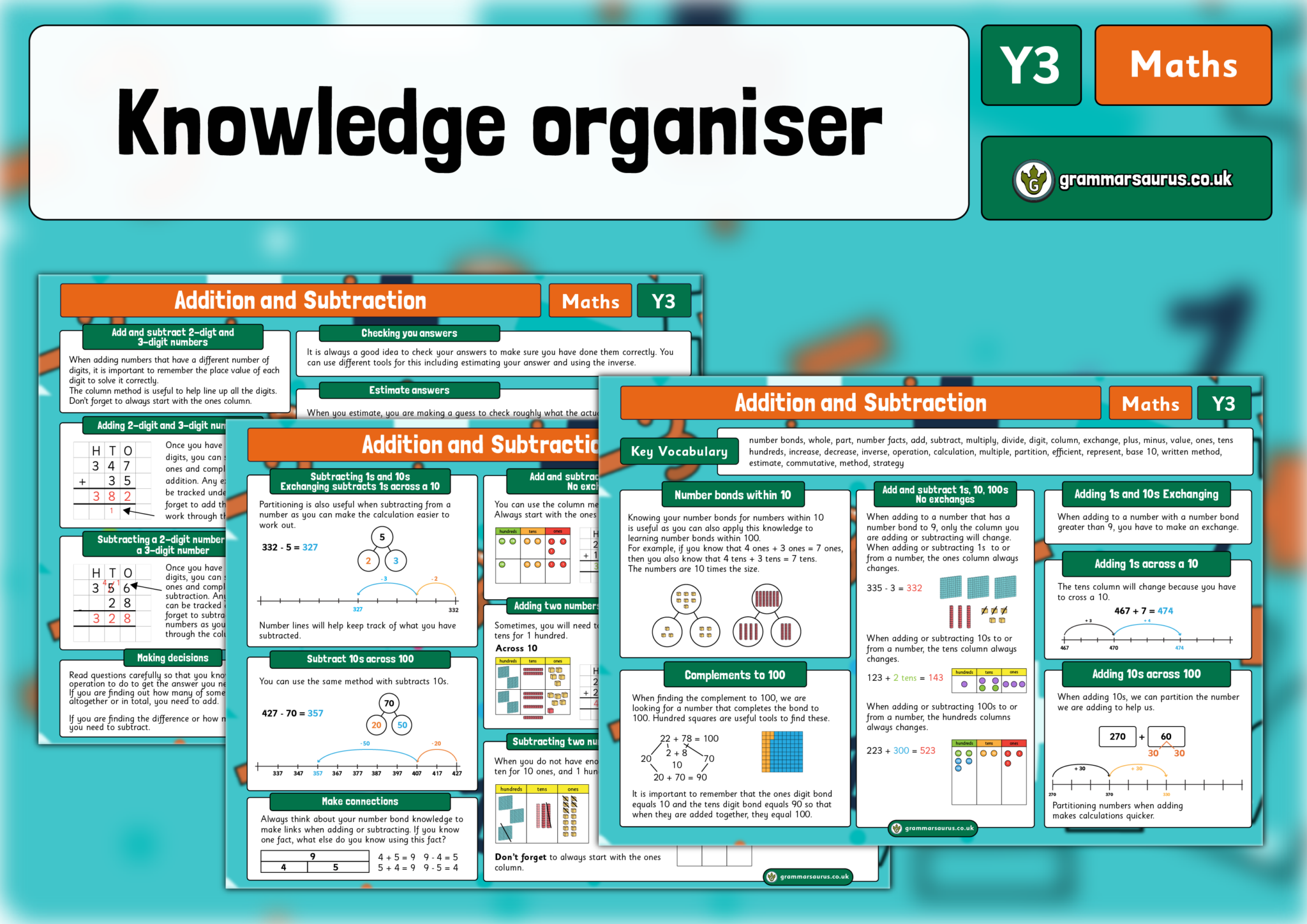 Year 3 Addition and Subtraction - Knowledge Organiser - Grammarsaurus