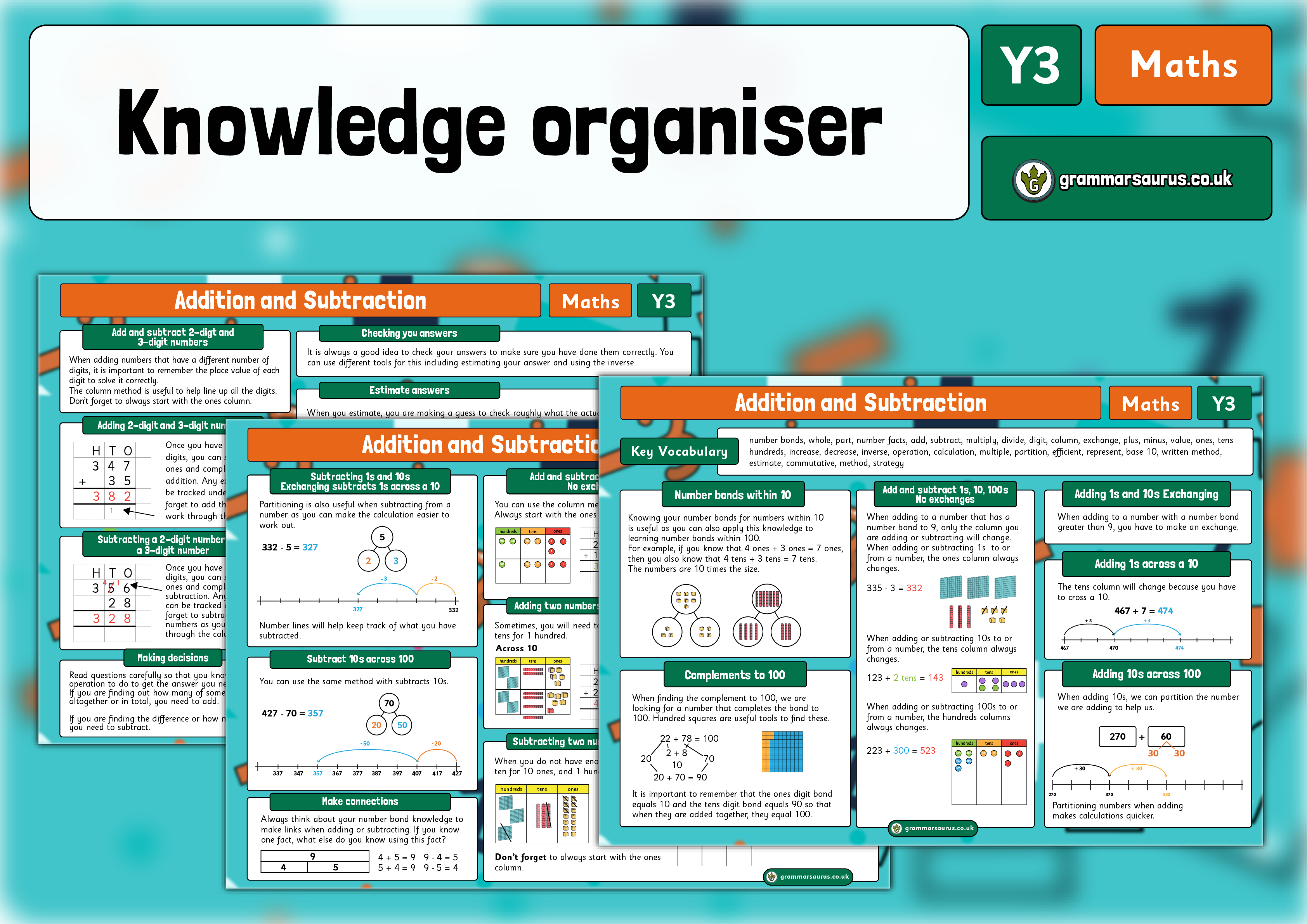 Year 3 Addition and Subtraction - Knowledge Organiser - Grammarsaurus