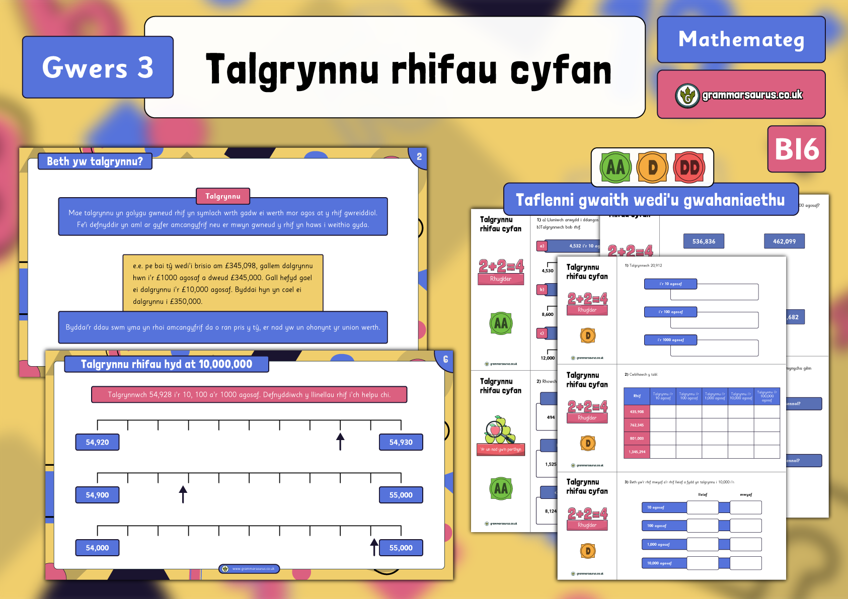 Blwyddyn 6 - Talgrynnu rhifau cyfan - Gwers 3 - Grammarsaurus