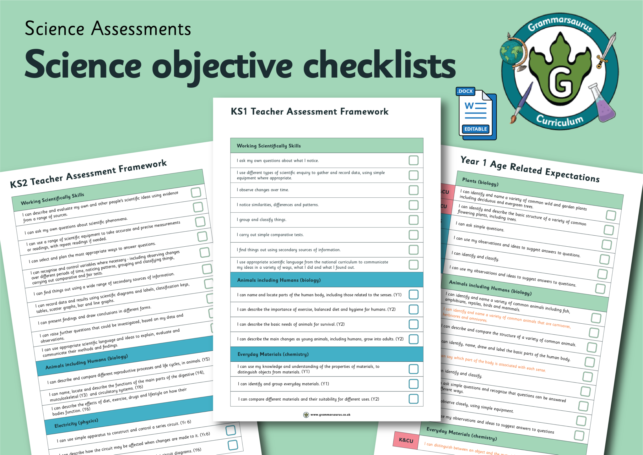 Science objective checklists - Grammarsaurus