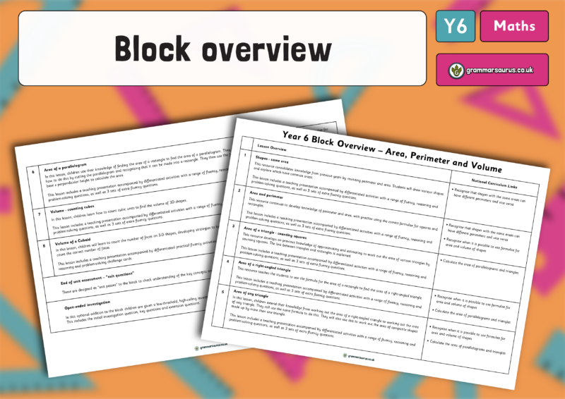 Year 6 Area, Perimeter and Volume - Block Overview - Grammarsaurus