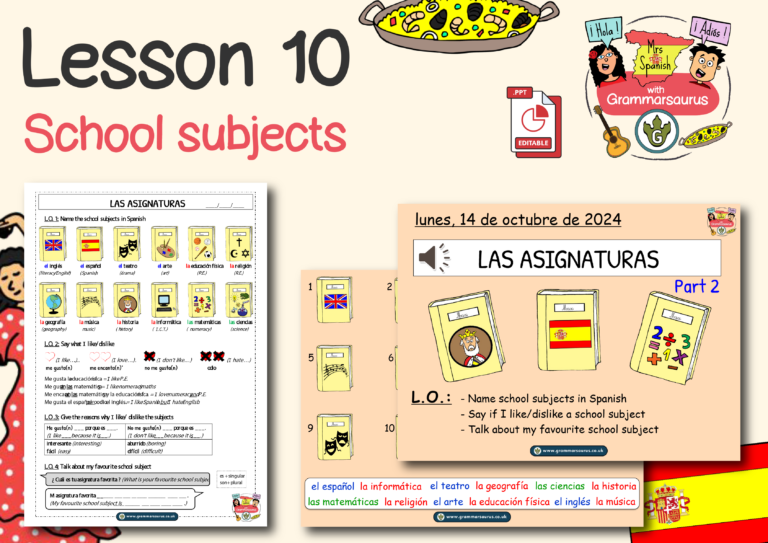 Y4/Y5/Y6 Spanish for Beginners - School subjects- Lesson 10 - Grammarsaurus