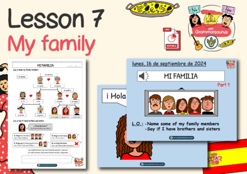 Y4/Y5/Y6 Spanish for Beginners - My family- Lesson 7 - Grammarsaurus