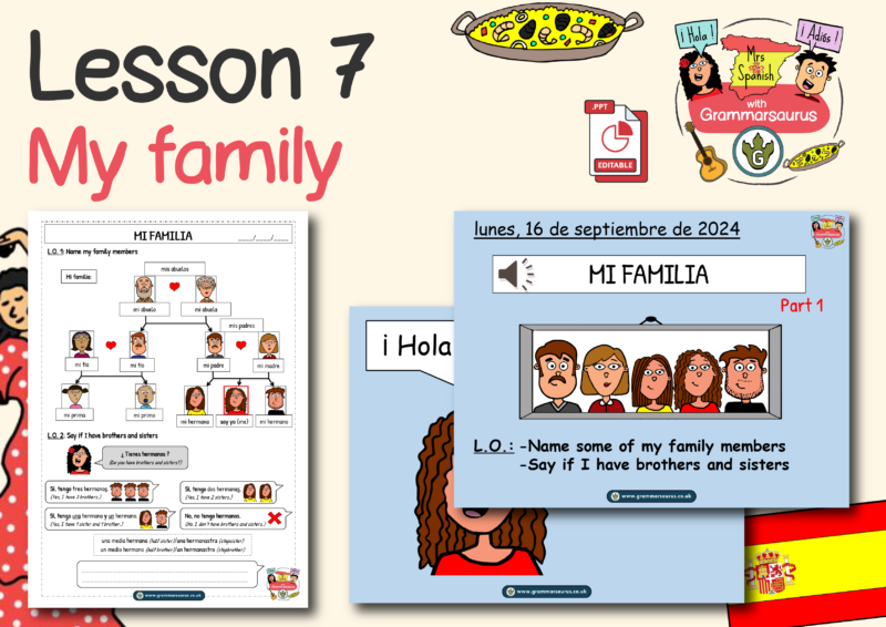 Y4/Y5/Y6 Spanish for Beginners - My family- Lesson 7 - Grammarsaurus