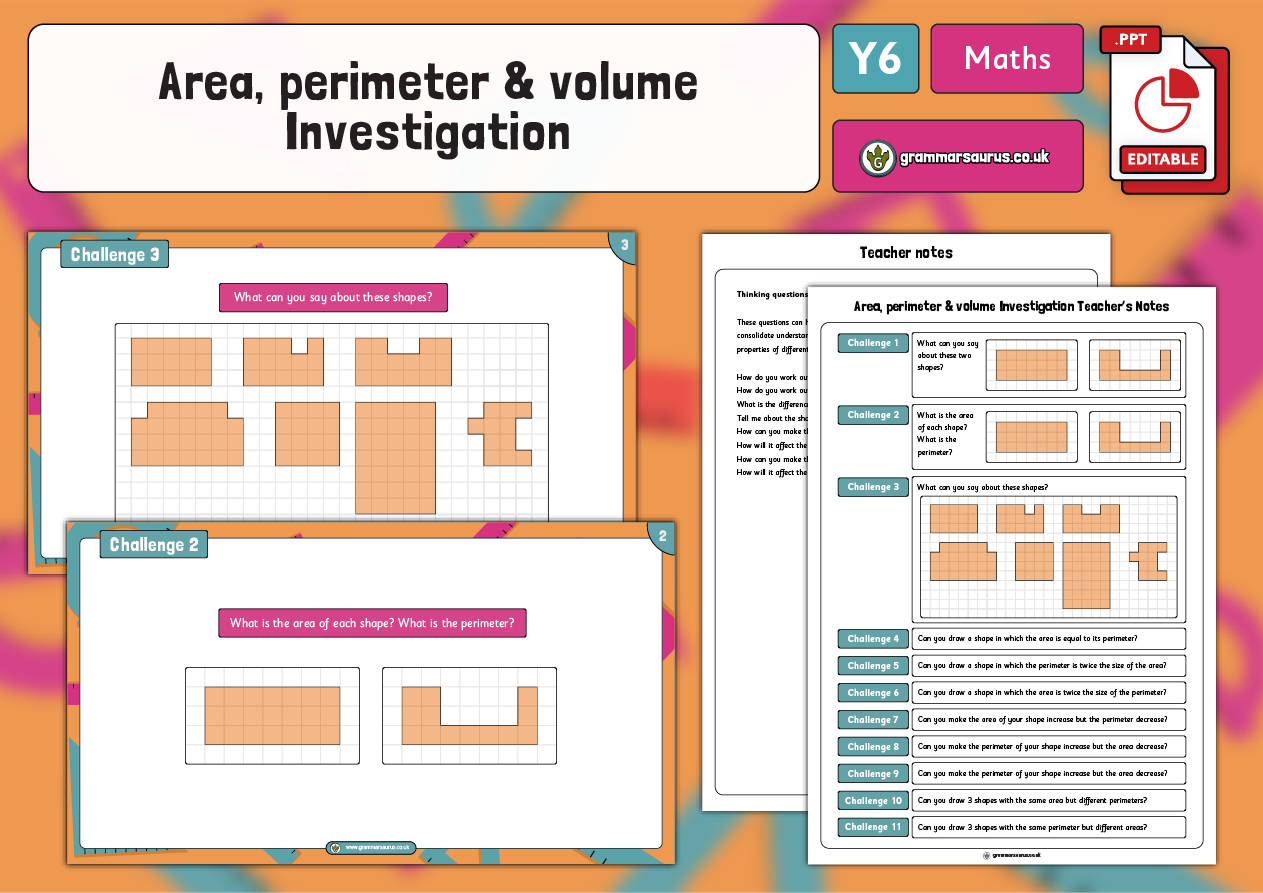 Year 6 Area, Perimeter and Volume - Investigation - Grammarsaurus