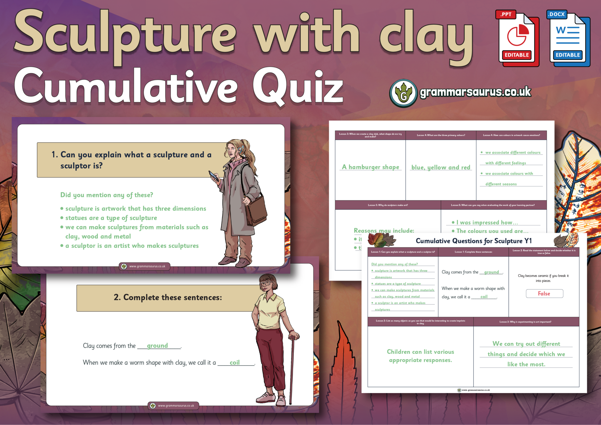 Year 1 Art – Sculpture with clay – Cumulative quiz - Grammarsaurus