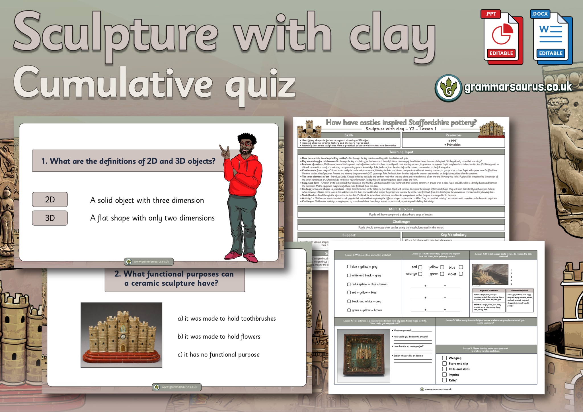 Year 2 Art – Sculpture – Cumulative Quiz - Grammarsaurus