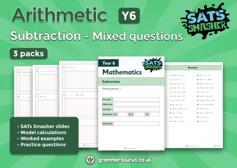 Y6 SATs Smasher (Maths): Arithmetic – Subtraction - Mixed questions ...