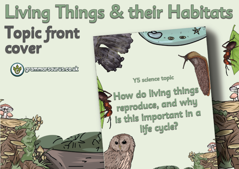 Year 5 - Living Things and their Habitats - Topic Front Cover - Grammarsaurus