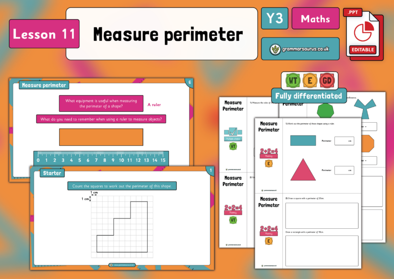 Year 3 Length and Perimeter - Measure perimeter - Lesson 11 - Grammarsaurus